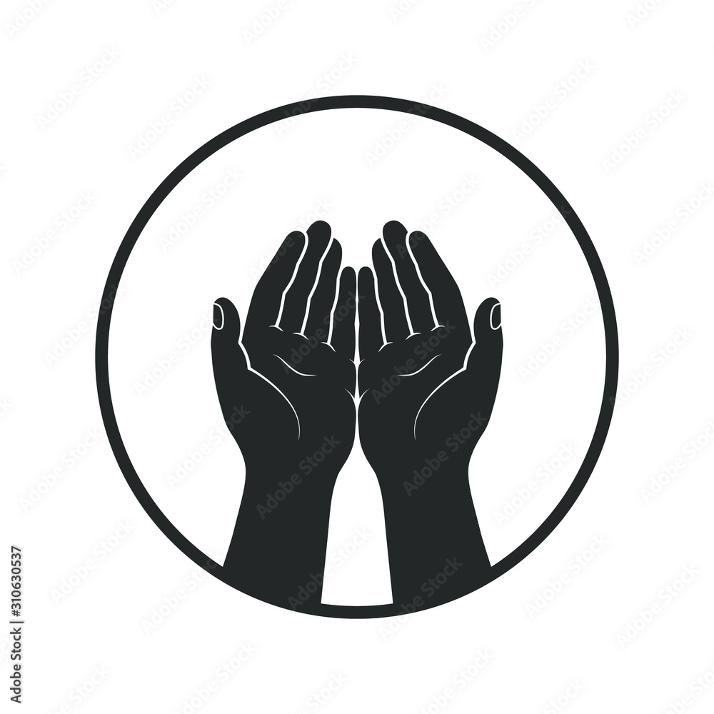 Gesture of the hands folded in prayer graphic icon. Hands cupped ...