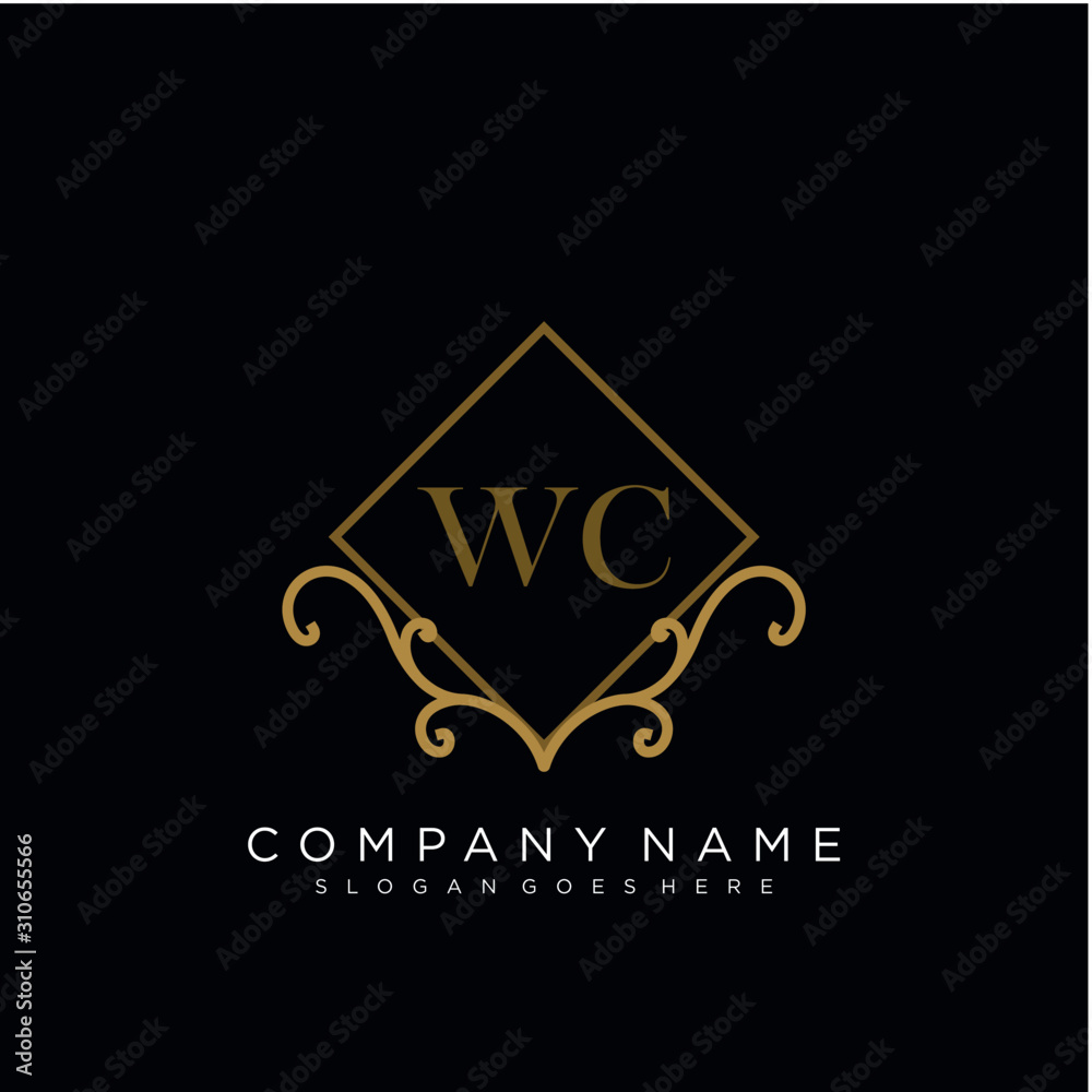 Initial letter WC logo luxury vector mark, gold color elegant classical ...