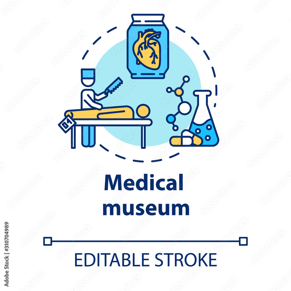 Medical museum concept icon. Anatomy exhibition. Body dissection and ...