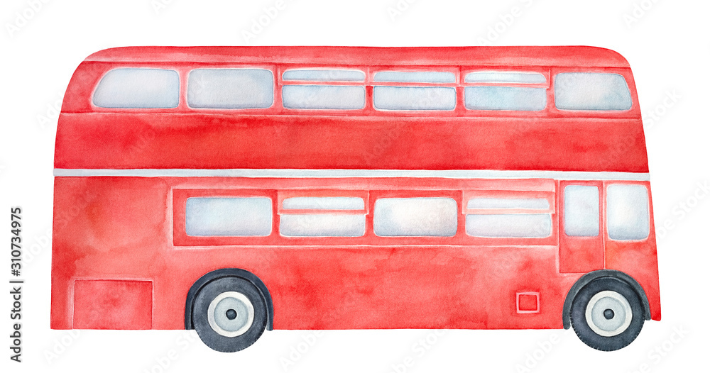 Ilustración de Stock Bright red double-decker bus with light blue ...