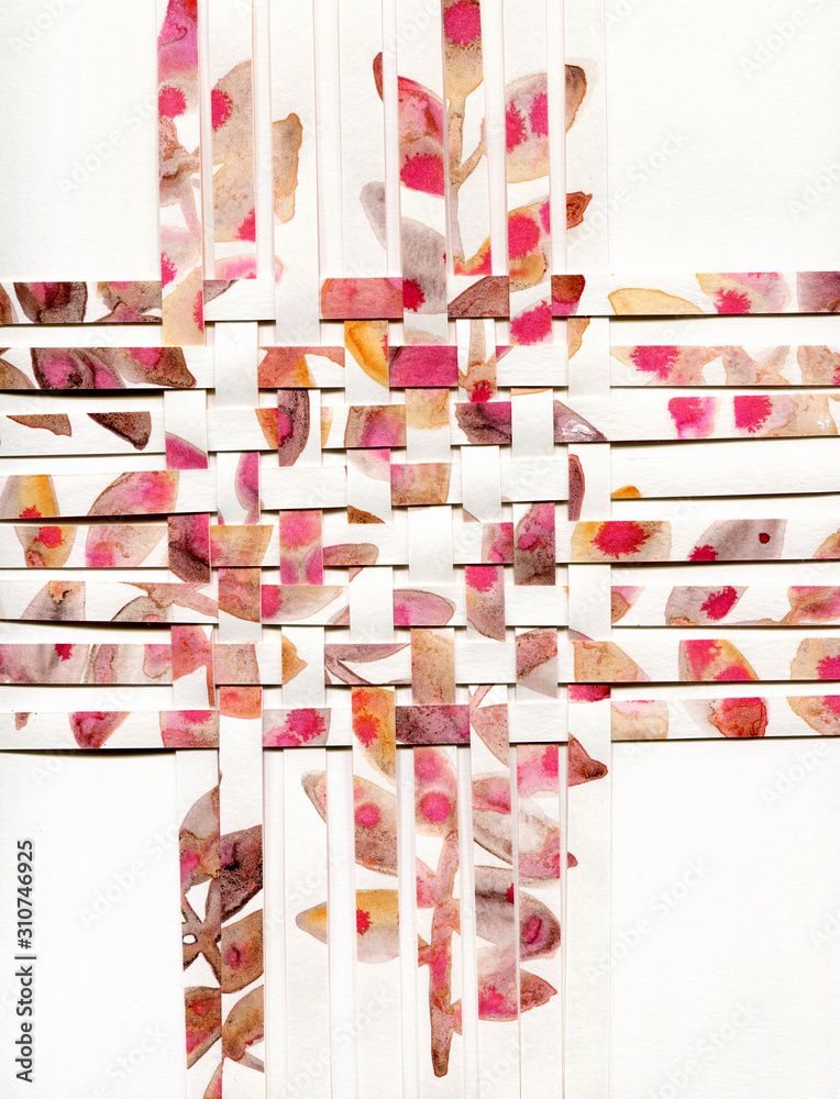 Watercolor woven paper collage isolated on white Stock Photo | Adobe Stock