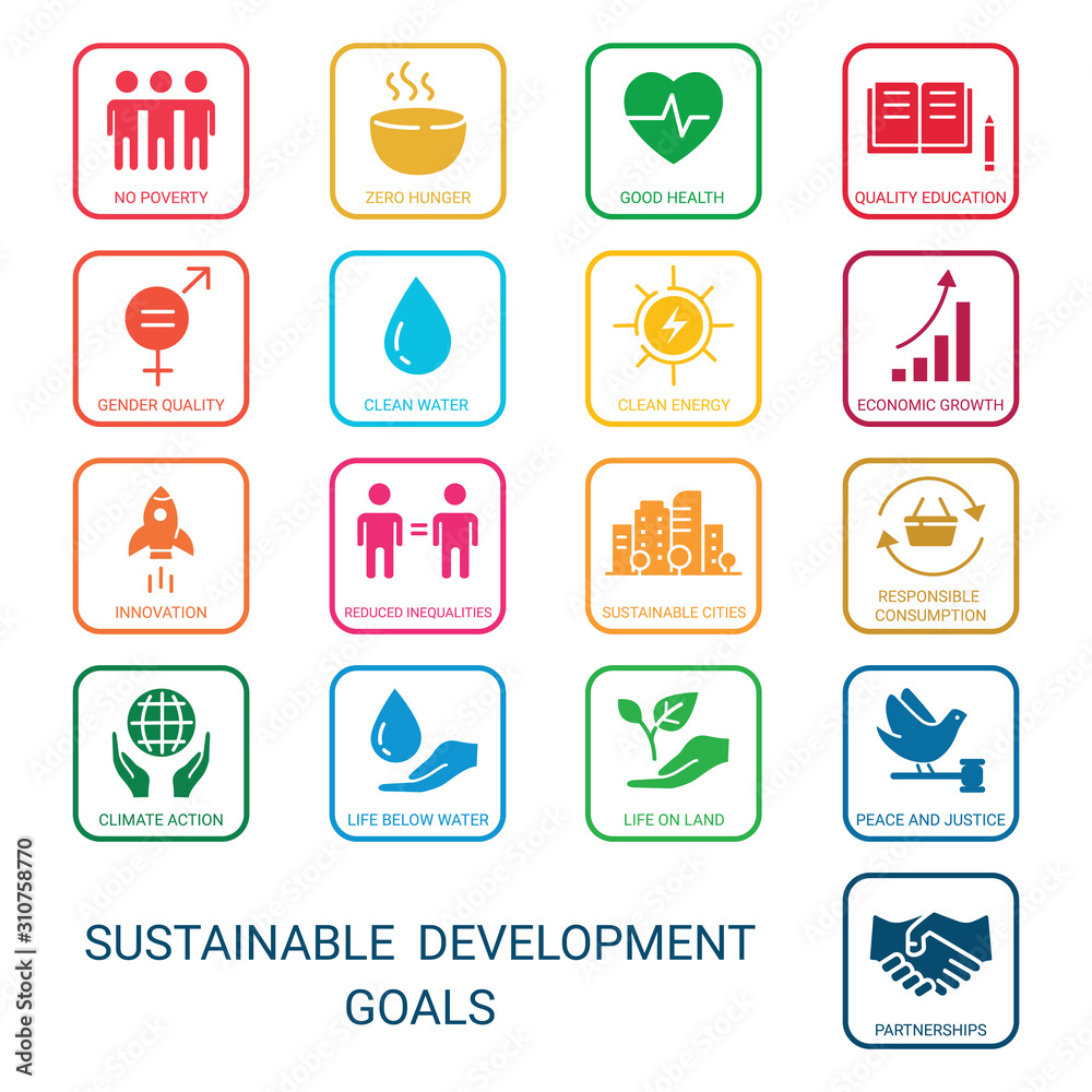 Sustainable Development Goals. Flat style icons Stock Vector | Adobe Stock