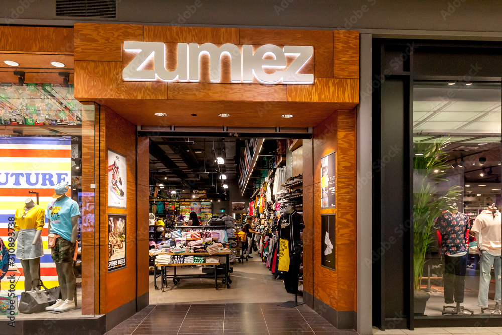 Toronto, Canada - May 05, 2018: Zumiez store front in the Eaton Centre shopping mall in Toronto ...