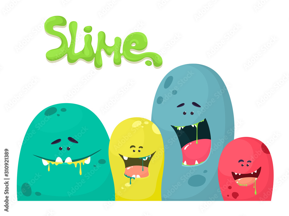 Cute cartoon slime monsters, liquid characters, graphic elements ...