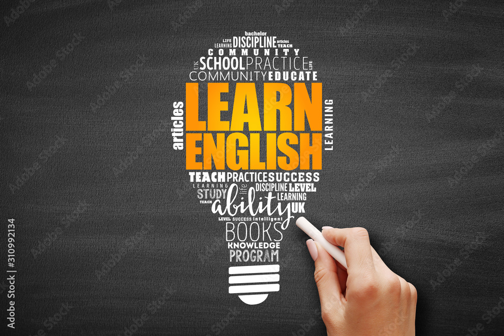 Learn English light bulb word cloud collage, concept background Stock ...