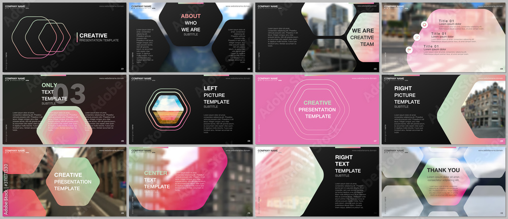 Minimal presentations design, portfolio vector templates with hexagonal ...