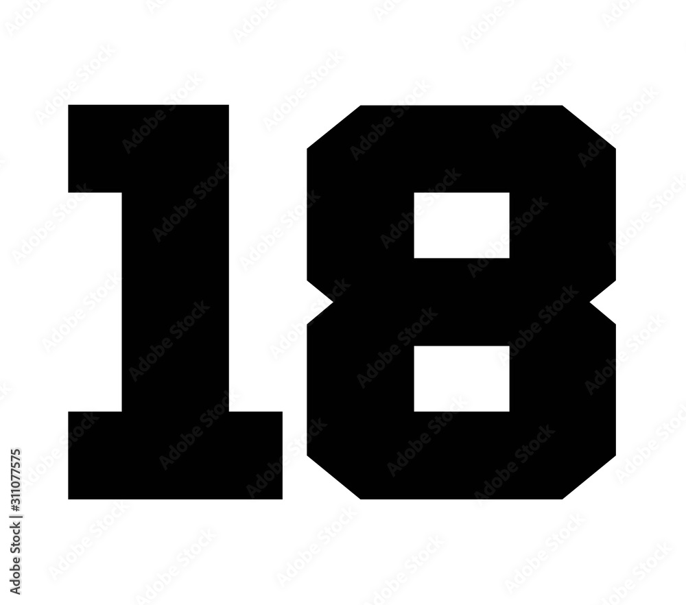 18,Classic Vintage Sport Jersey Number, Uniform numbers in black as fat ...