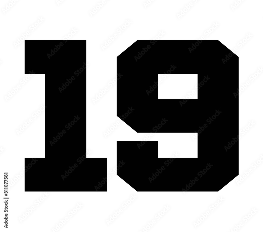 19,Classic Vintage Sport Jersey Number, Uniform numbers in black as fat ...