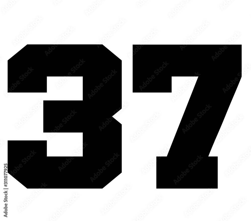 37,Classic Vintage Sport Jersey Number, Uniform numbers in black as fat ...
