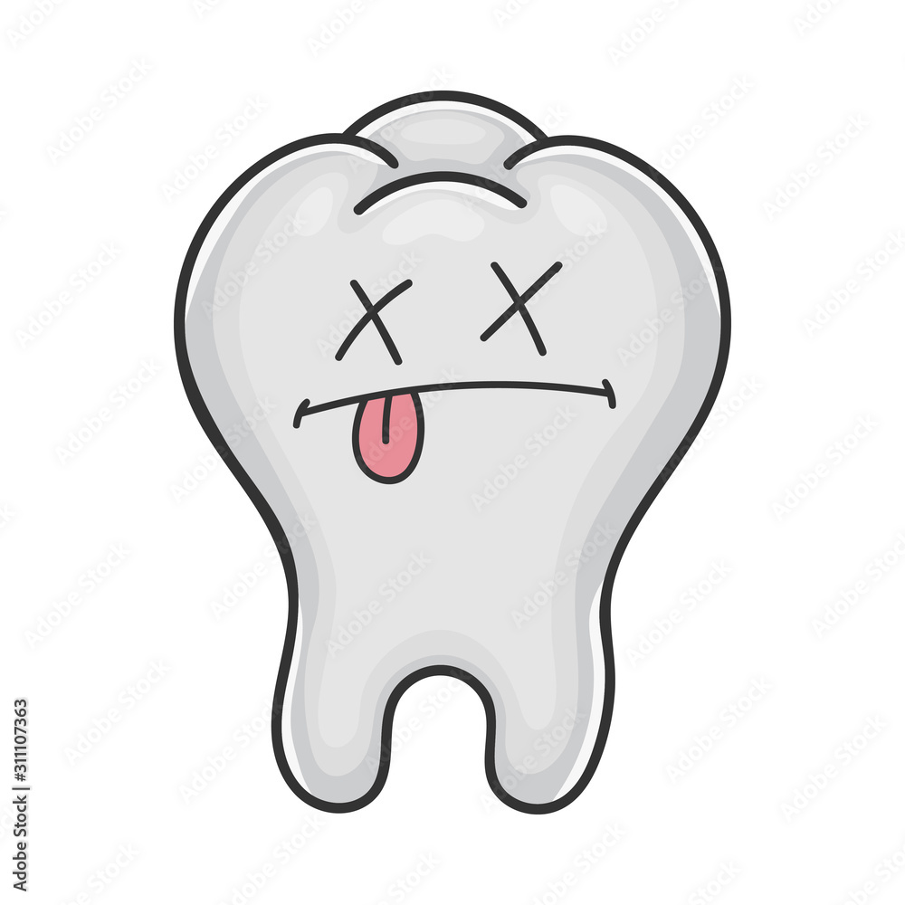 Dead funny cute tooth cartoon Stock Vector | Adobe Stock