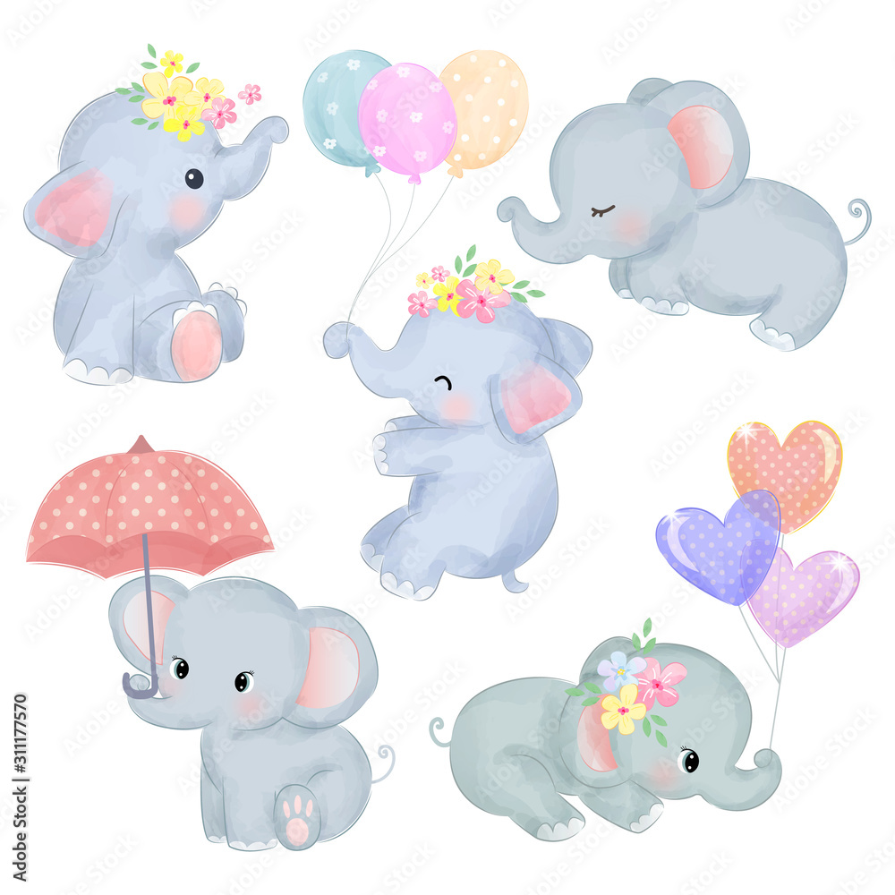 cute baby elephant in set Stock Vector | Adobe Stock
