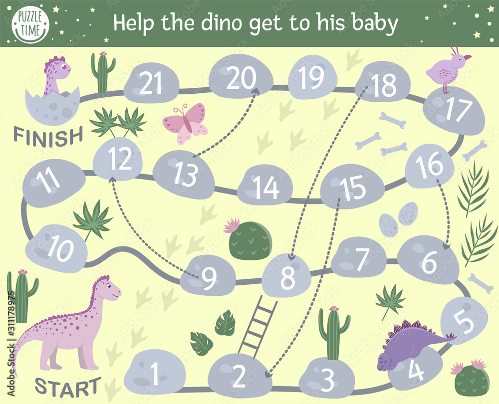 Dinosaur themed board game for children. Educational prehistoric ...