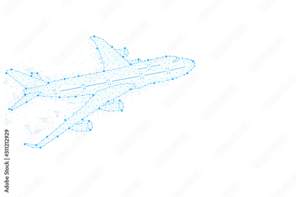 Passengers commercial airplane flying Abstract plane shark form lines ...