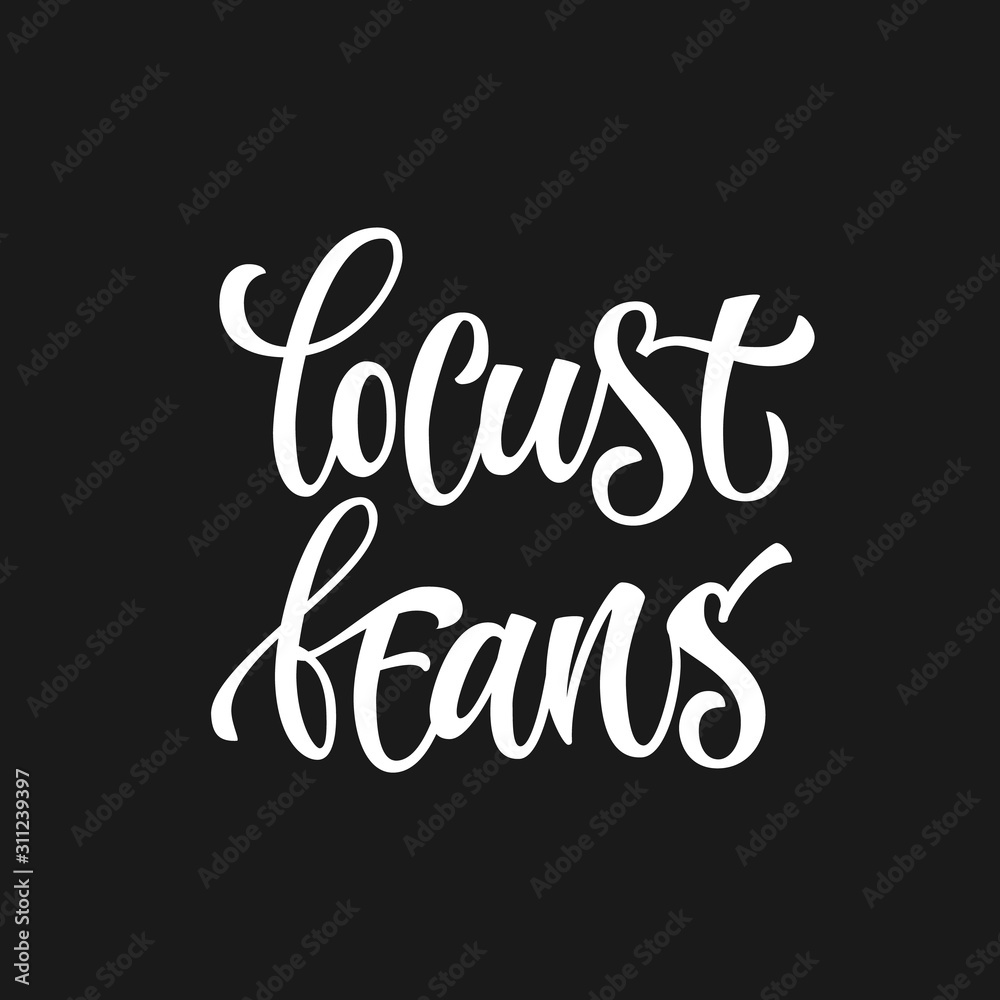 Locust beans - white colored hand drawn spice label. Isolated ...