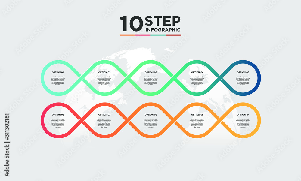 10 step infinity infographic element. Business concept with 4 options ...