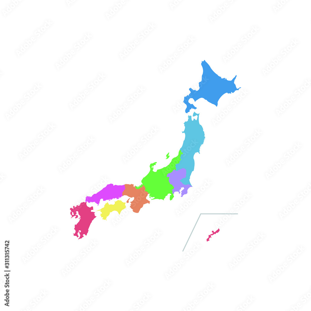 Japan , map, division, region Stock Vector | Adobe Stock