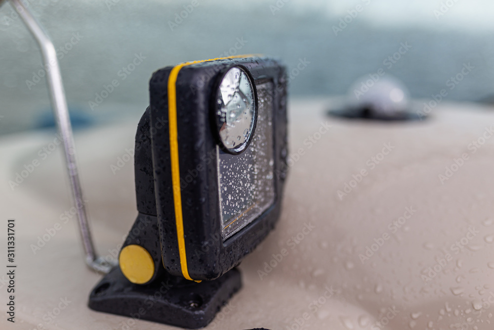 Gps navigation system in raindrops for swimming in the sea located on ...