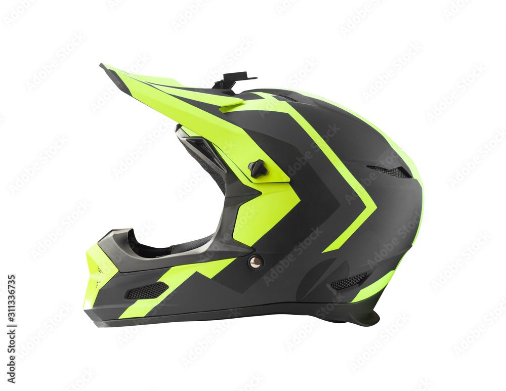 Side view of full face black helmet for downhill mountain bike, BMX and ...