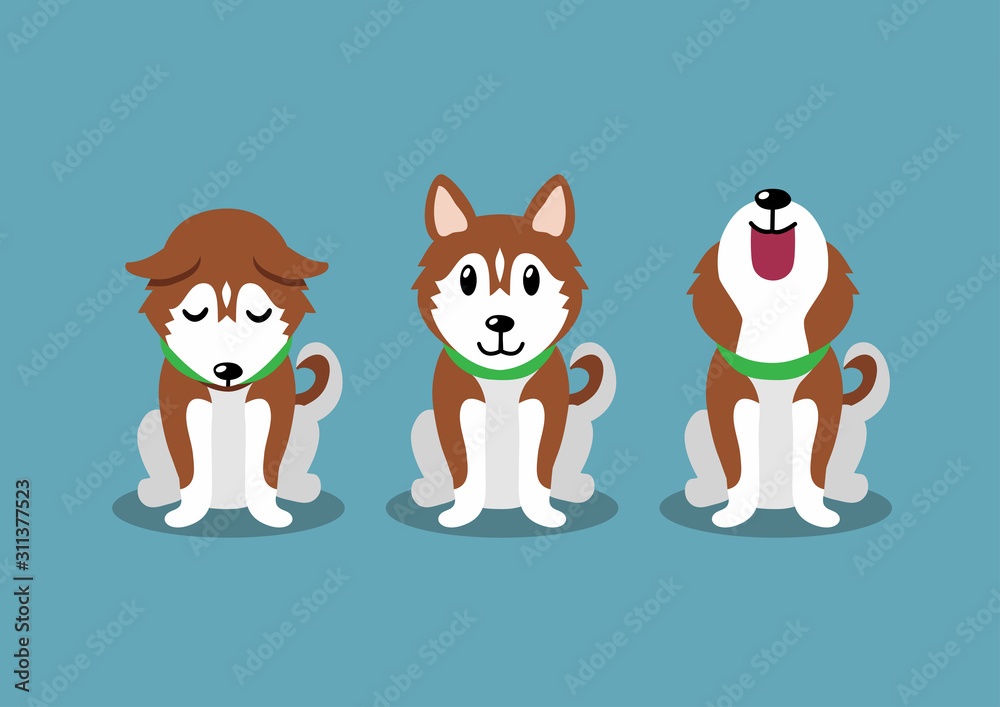 Cartoon character brown siberian husky dog poses for design. Stock ...