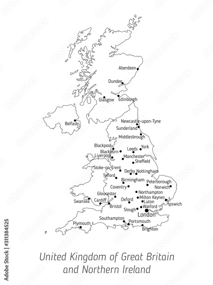 High detailed vector map - United Kingdom of Great Britain and Northern ...