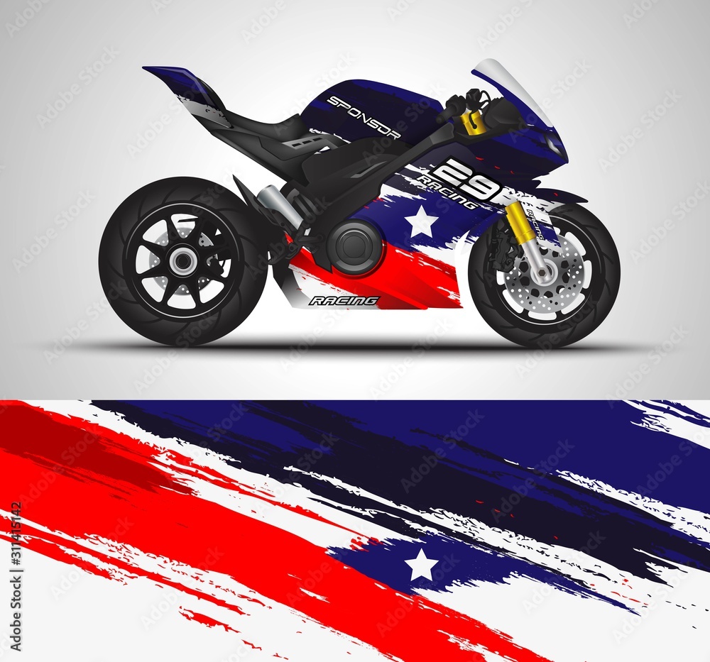 Racing motorcycle wrap decal and vinyl sticker design. Concept graphic ...