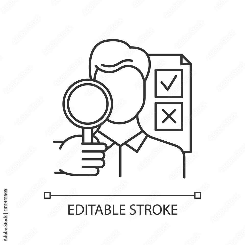 Survey interviewer linear icon. Face-to-face interview. Human-assisted ...
