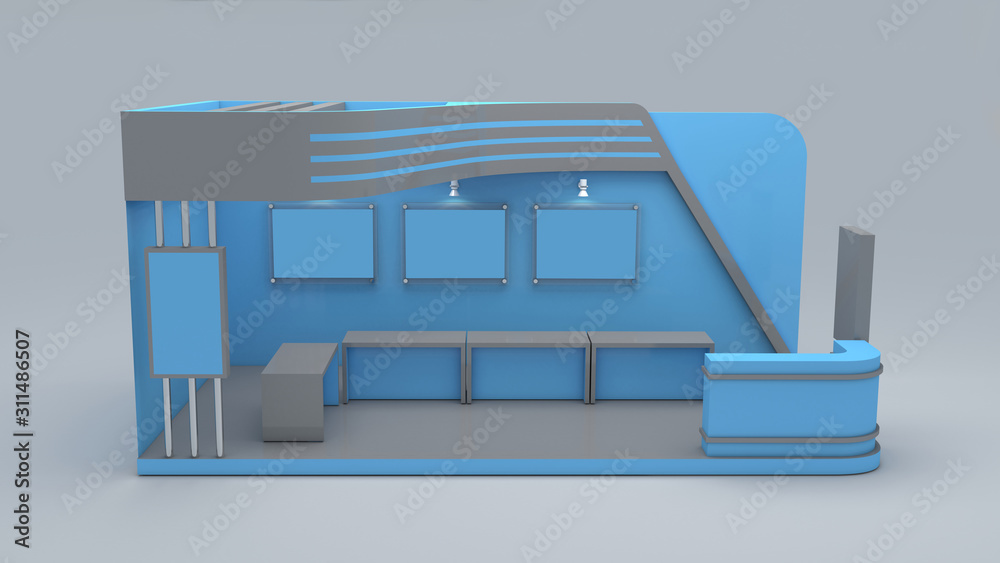 Stand kiosk mock-up template. 3D rendering exhibition stand render ...