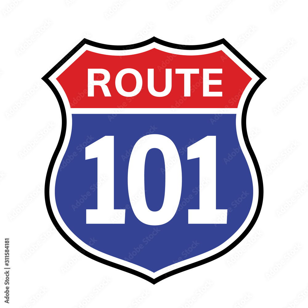 101 route sign icon. Vector road 101 highway interstate american freeway us california route symbol Stock Vector Adobe Stock