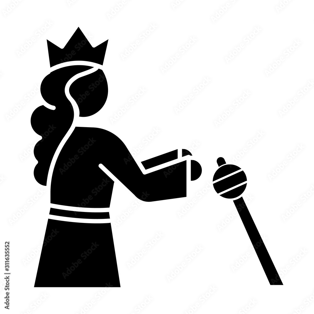 Queen Esther Bible story glyph icon. Persian queen in crown. Religious ...