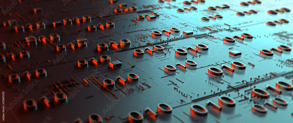 Illustration Stock Abstraction illustration binary code strings are processed by the computer's ...