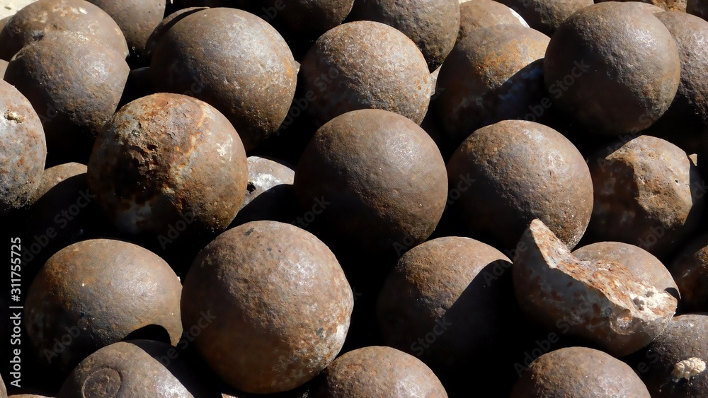 Cannonballs stacked in a pile of one caliber for firing smoothbore ...