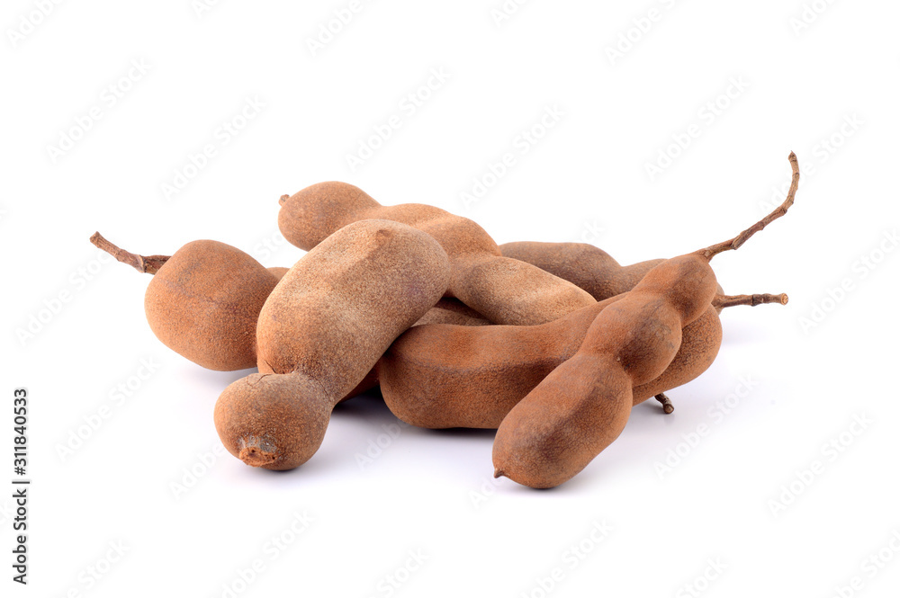Tamarind isolated on white background. Sweet tamarind (Tamarind indica ...