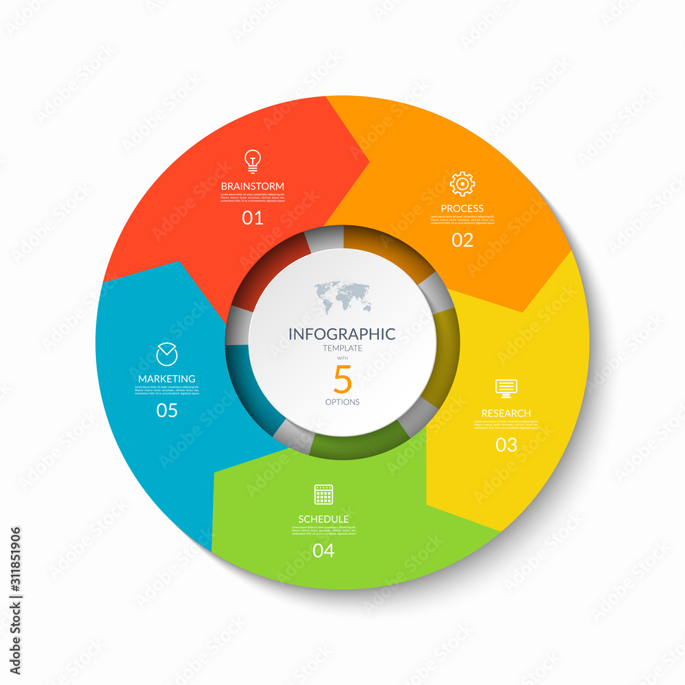 Infographic process chart. Design template with 5 circular arrows ...