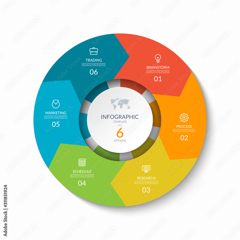 Infographic process chart. Design template with 6 circular arrows ...