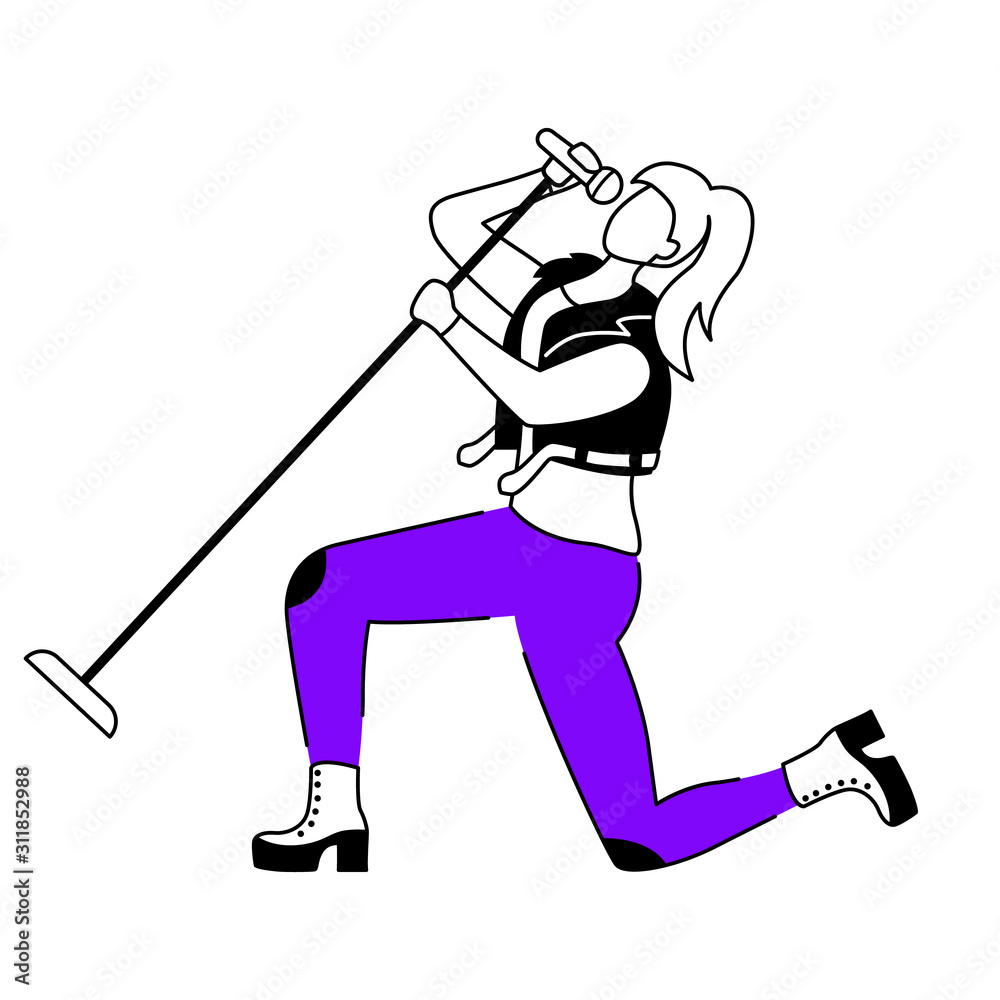 Singer flat contour vector illustration. Lead vocalist. Frontwoman ...