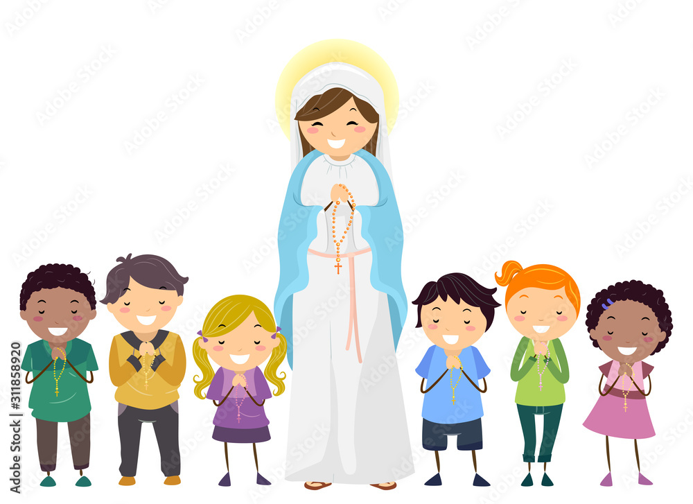 Stickman Kids Mother Mary Kids Rosary Illustration Stock Vector | Adobe ...