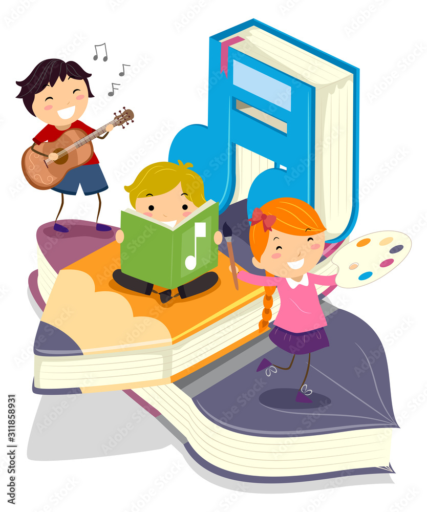 Stickman Kids Music Arts Kid Books Illustration Stock Vector | Adobe Stock