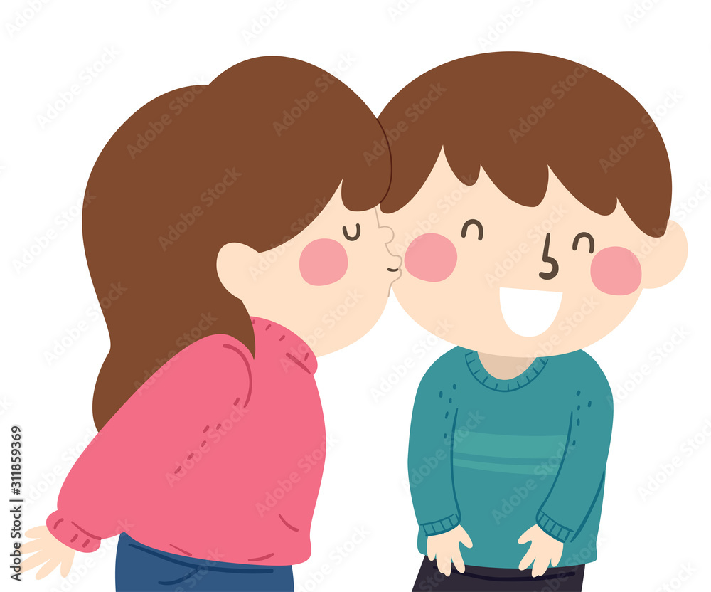 Kids Friends Kiss Cheeks Illustration Stock Vector | Adobe Stock