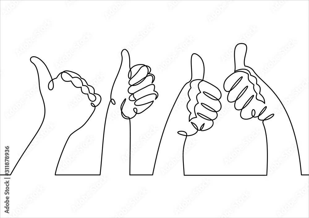 Single line drawing of thumbs up. Business group continuous line draw ...