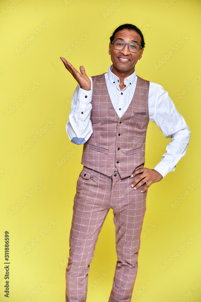 Vertical Portrait Young man with short-haired African American in a ...