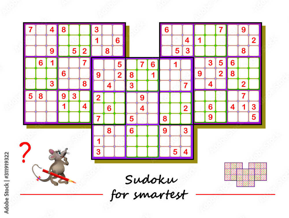 Sudoku puzzle. Big size, difficult level. Logic game for children and ...