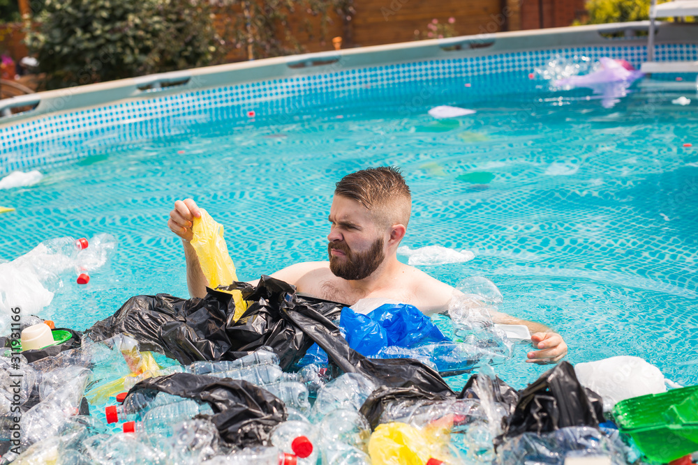 Ecology, plastic trash, environmental emergency and water pollution ...