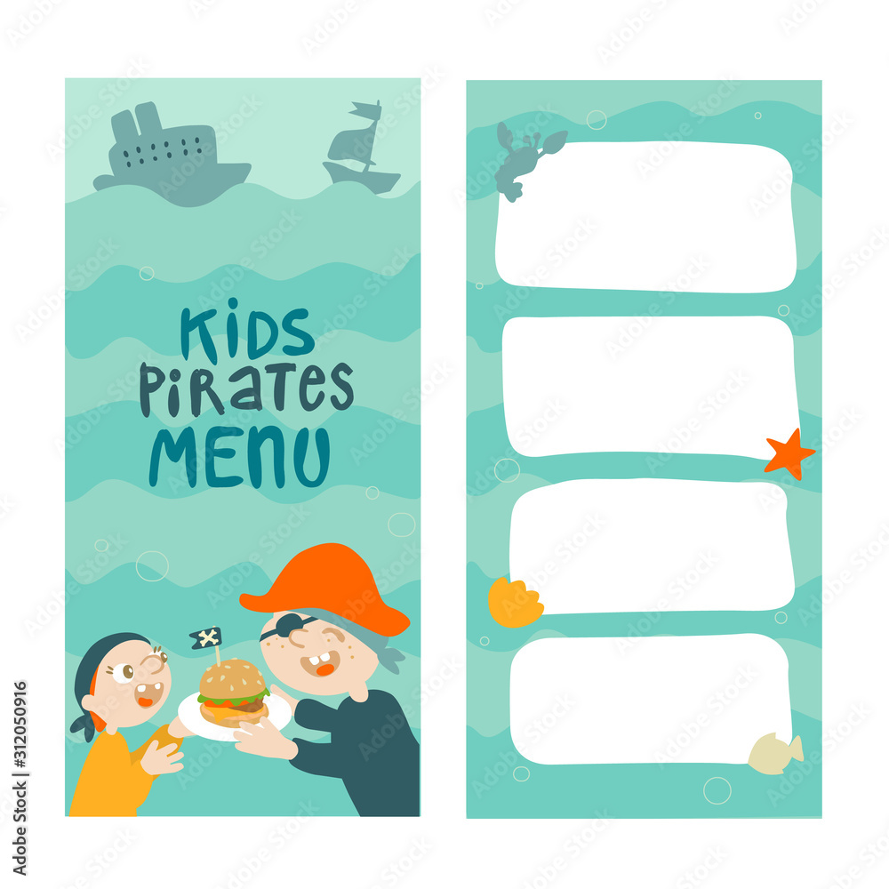 Printable kids pirated menu for restaurants and cafes. Template for ...