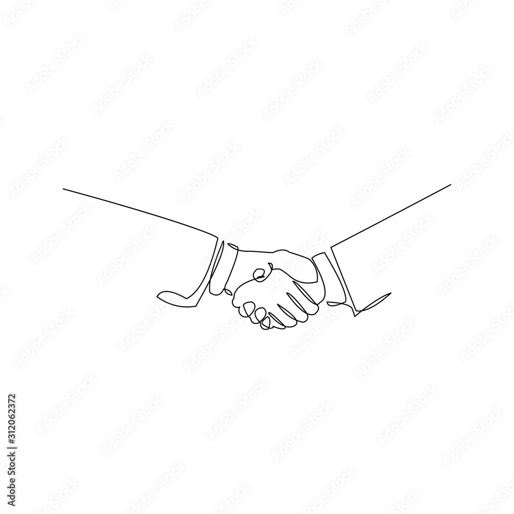 continuous line drawing of hand shake deal vector illustration Stock ...