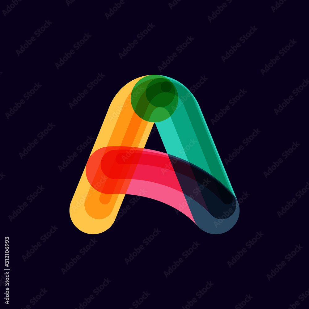 Letter A vivid logo with overlapping lines on black background. Stock ...