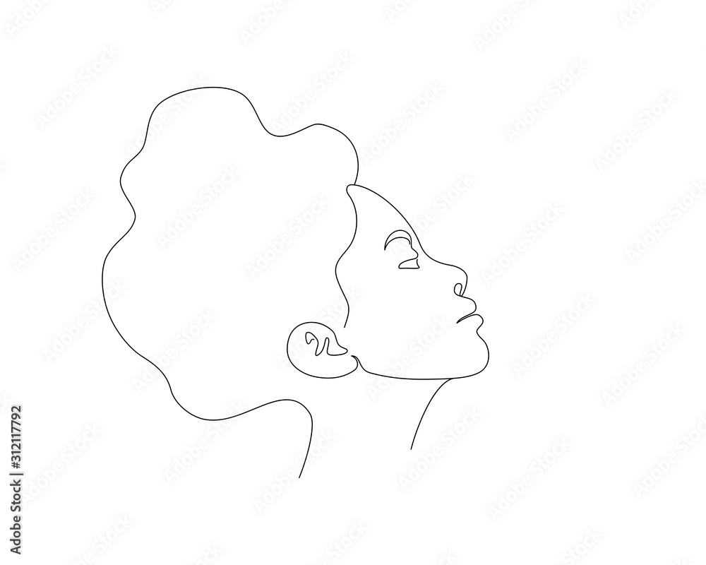 Side view portrait of a woman’s face, line drawing vector illustration ...