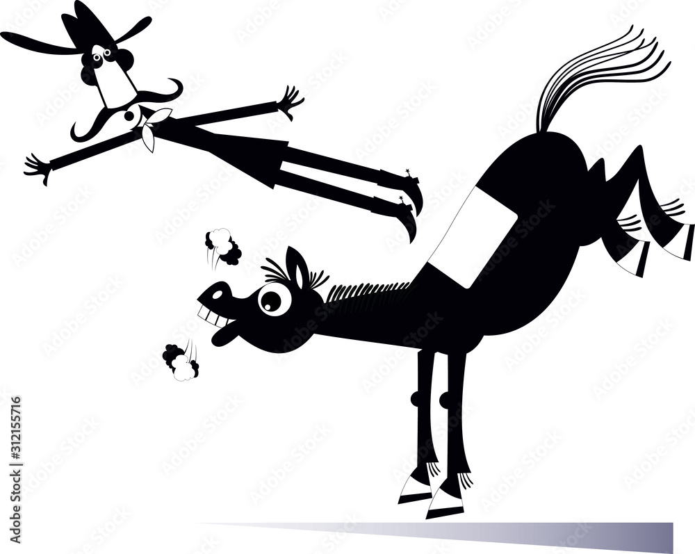 Cartoon rider falls from the horse isolated illustration. Funny long ...