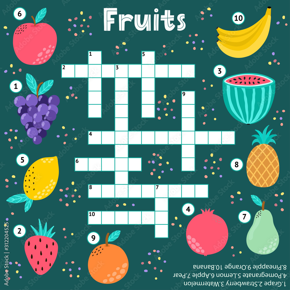 Crossword puzzle game of fruits for kids Stock Vector | Adobe Stock