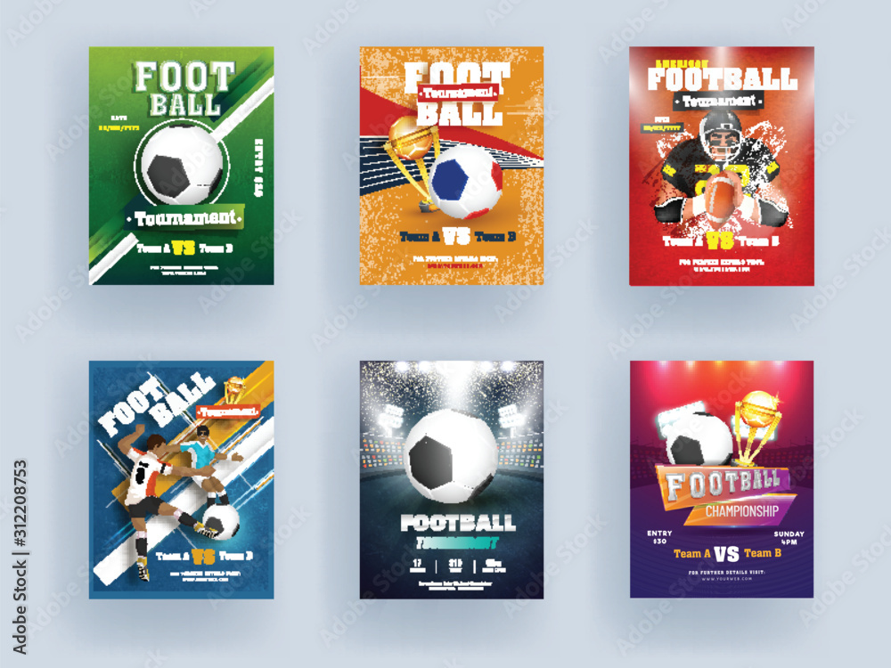 Football Championship and Tournament Template or Flyer Design with Gold ...