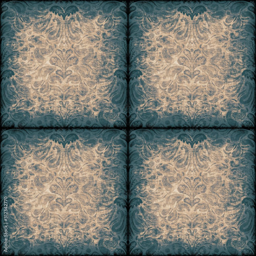 Ilustración de Stock Grungy tattered damask tile stained fancy ...